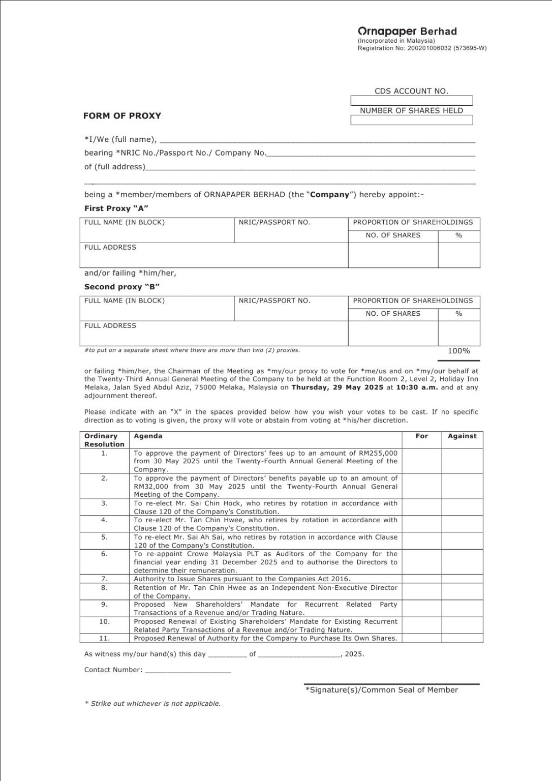 Proxy Form – Ornapaper
